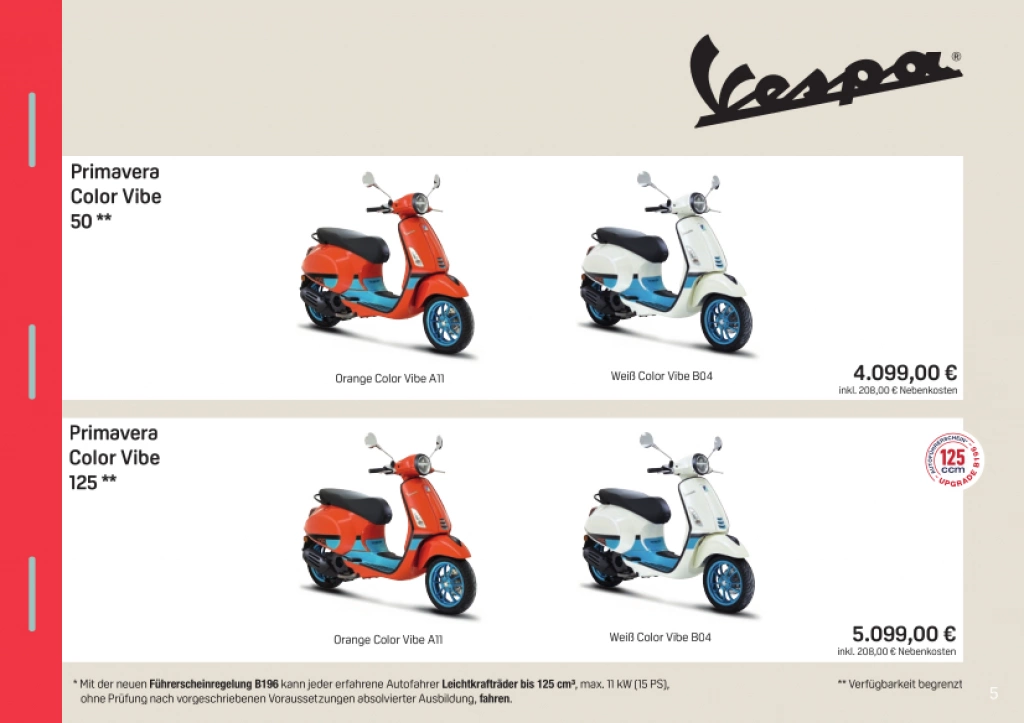 Neue Vespa Motorroller Preisliste & Farben ab Januar 2024 - Fulland ...